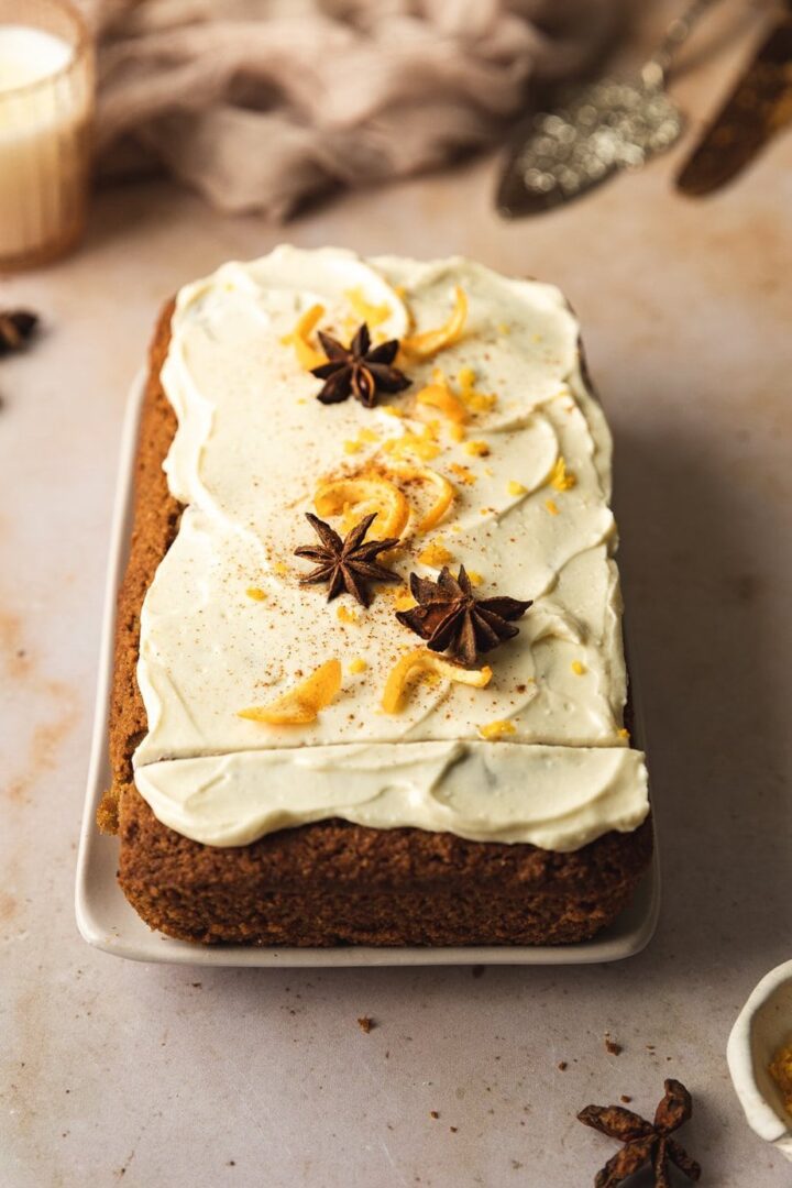 Keto Gingerbread Loaf Cake with Cream Cheese Frosting - Stem and Spoon