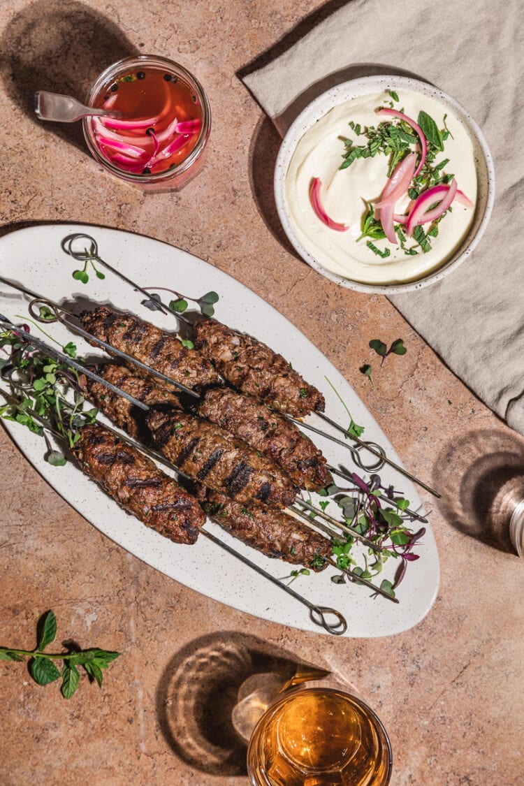 Mediterranean Ground Beef Kabobs with Whipped Feta - Stem + Spoon